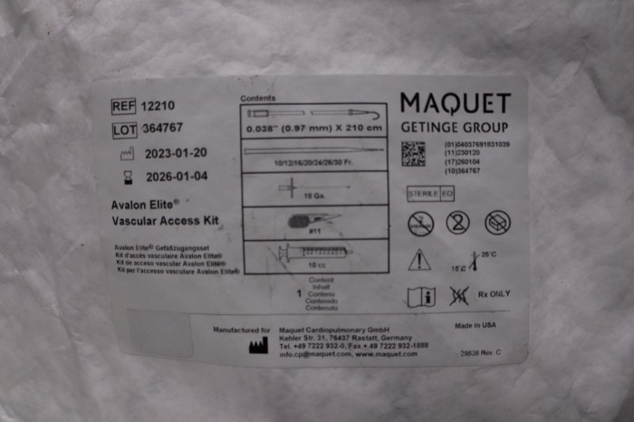 (1) Maquet 12210 Avalon Elite Vascular Access Kit for sale