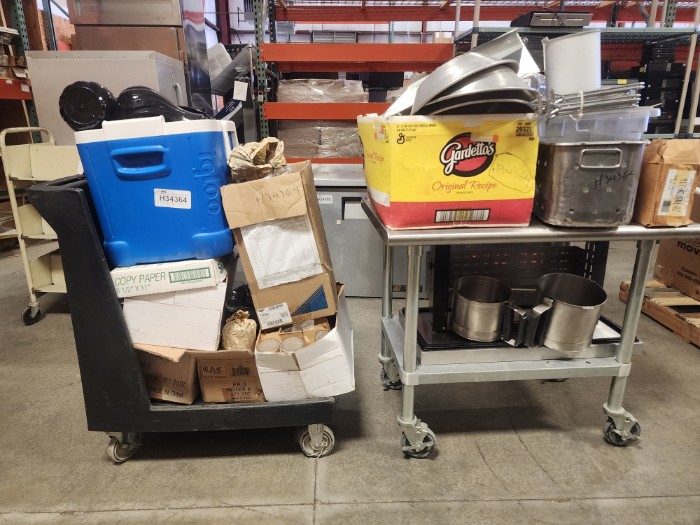 2 Carts full of Restaurant miscellaneous items for sale