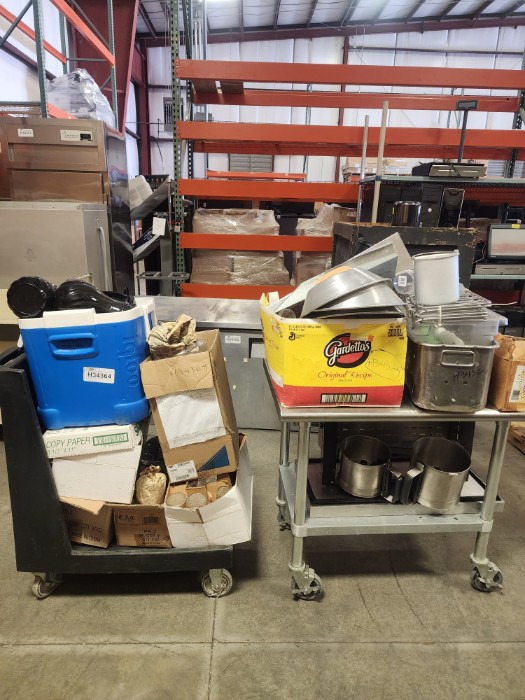 2 Carts full of Restaurant miscellaneous items for sale