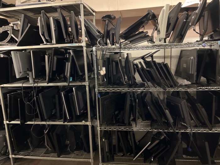 (2) Racks of PC Monitors, assorted models (carts not included) for sale