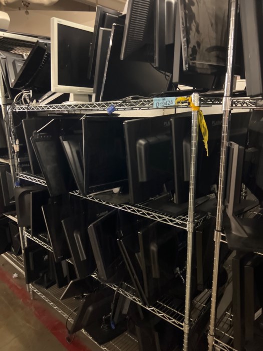 (2) Racks of PC Monitors, assorted models (carts not included) for sale