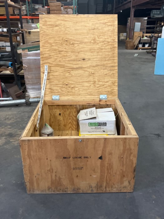 4’ X 3’9” X 2’3” Wooden Shipping Container w/ Assorted Supplies for sale