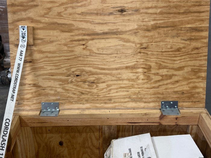 4’ X 3’9” X 2’3” Wooden Shipping Container w/ Assorted Supplies for sale