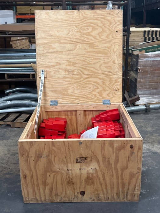 4’ X 3’9” X 2’3” Wooden Shipping Container w/ Assorted Supplies for sale