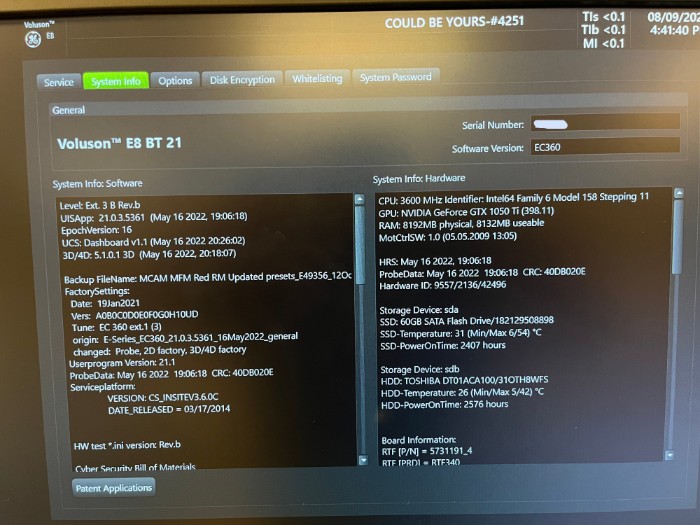 GE Voluson E8 BT21 Ultrasound w/3 Probes, Printer for sale