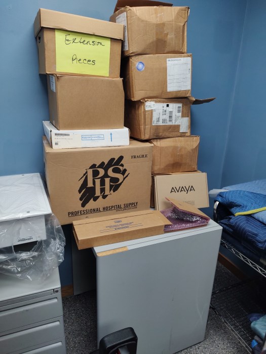 Large Mixed Lot of Boxes, Small Workbench for sale