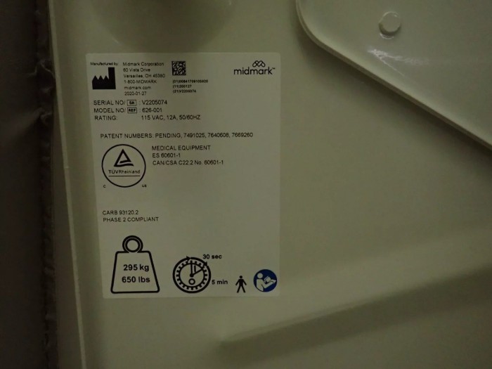 Midmark Ritter Model 626-001 Powered Exam Table w/ Hand Control ...