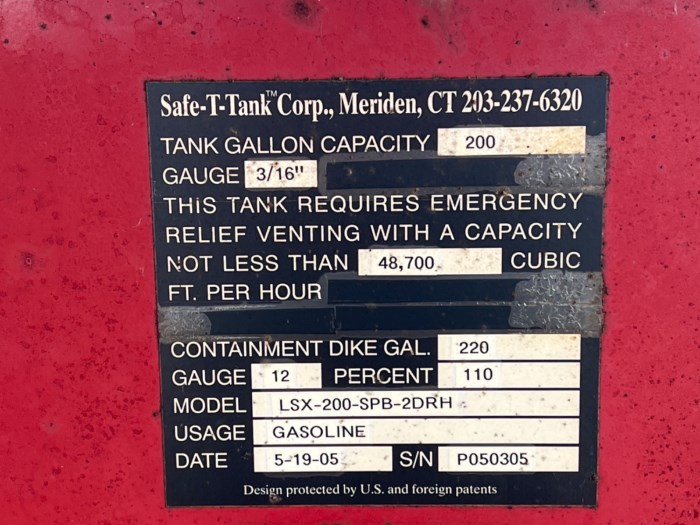 Safe-T-Tank Model: LSX-200-SPB-2DRH 200 Gallon Capacity Gas Tank for sale