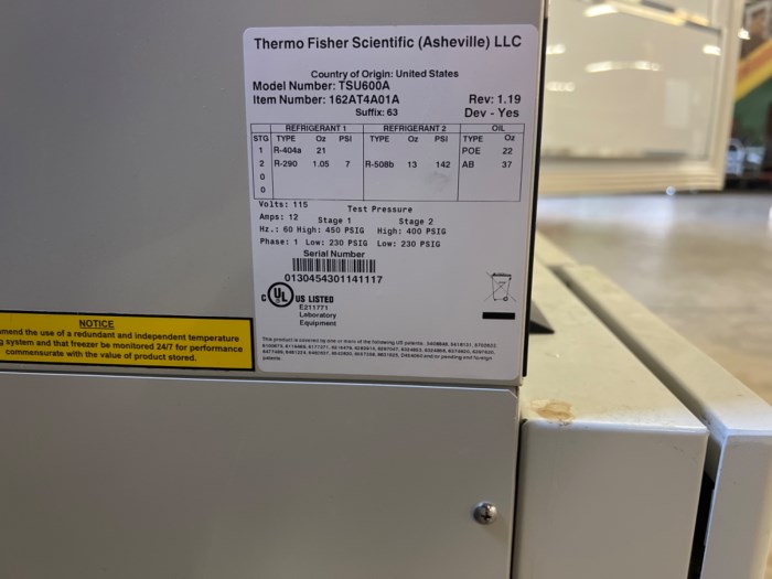 Thermo Fisher Scientific Model: TSU600A TSU Series Laboratory Freezer ...