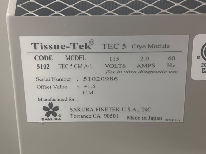 Tissue-Tek Tec 5 Embedding Machine & Tec 5 Cryo Module for sale